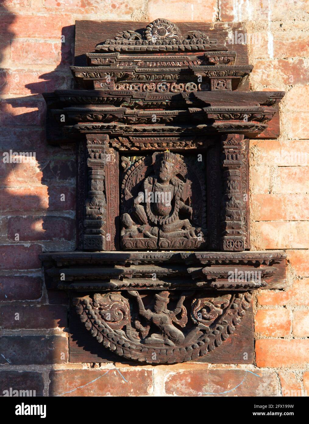 Carved wooden window and doorway details on the Royal Palace. Durbar ...