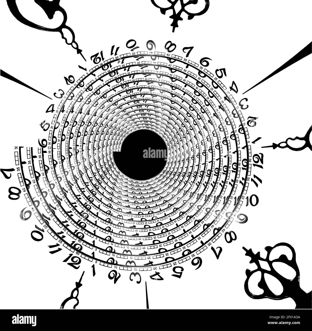 Time funnel made of classic watch face. The black hole of time wasting ...