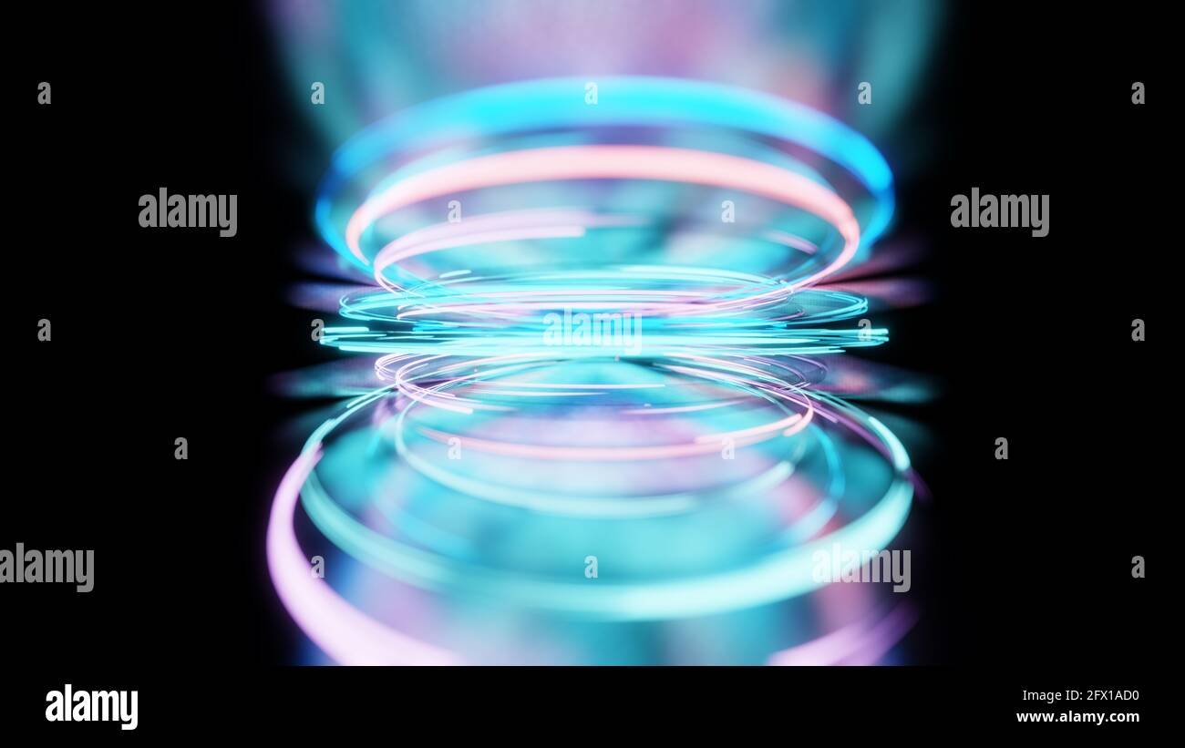 3d render, glowing lines, reflection, abstract background Stock Photo ...