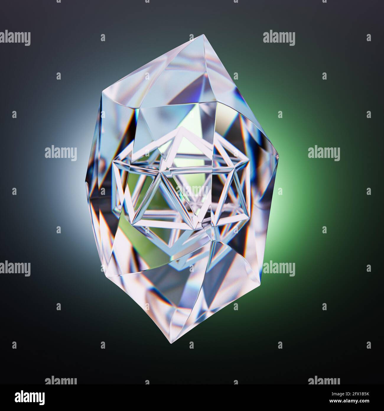 Abstract glass crystal with dispersion on black background with ...