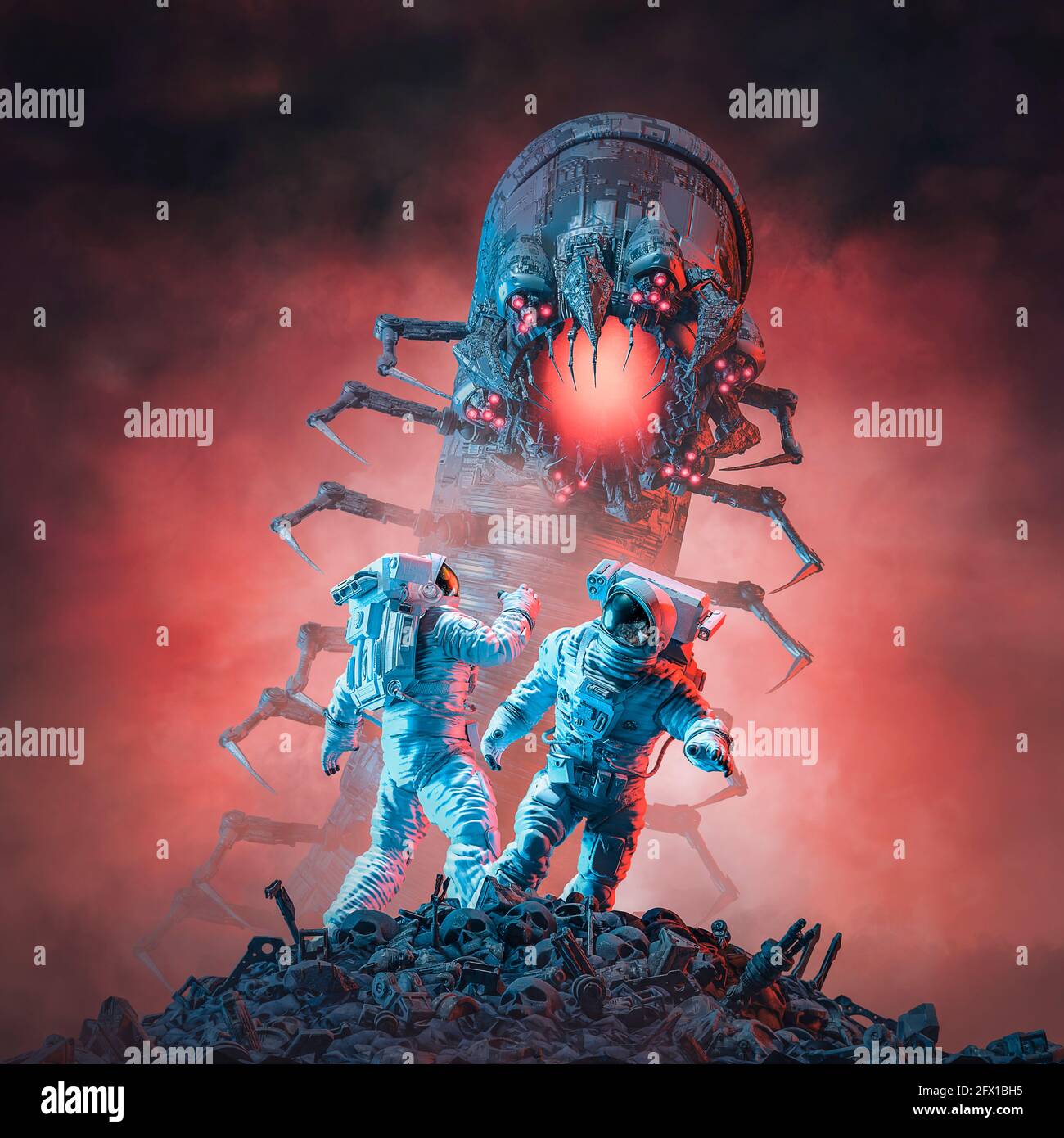 Alien monster astronauts / 3D illustration of science fiction scene of ...