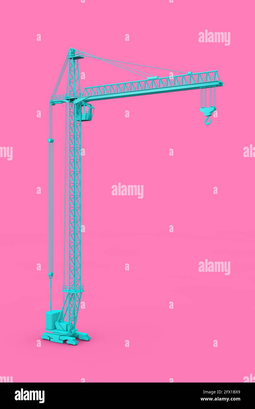 Blue Tower Hoisting Crane in Duotone Style on a pink background. 3d ...