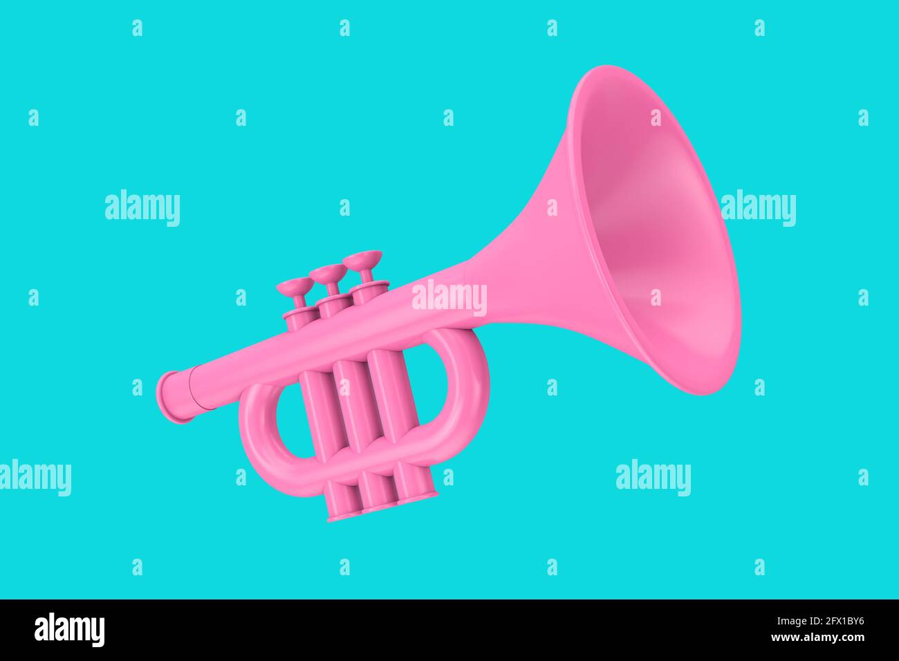 Pink Toy Child's Trumpet in Duotone Style on a blue background. 3d ...