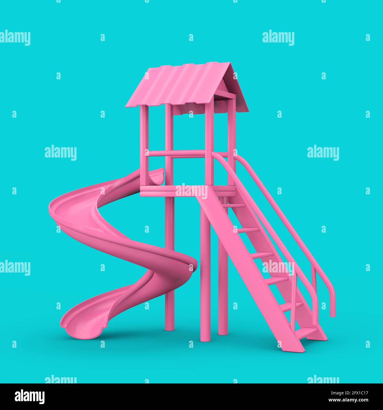 Pink Outdoor Children Slide in Duotone Style on a blue background. 3d ...