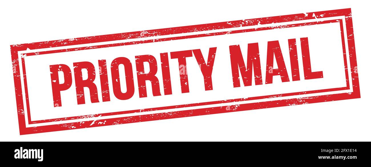 PRIORITY MAIL text on red grungy vintage rectangle stamp Stock Photo ...