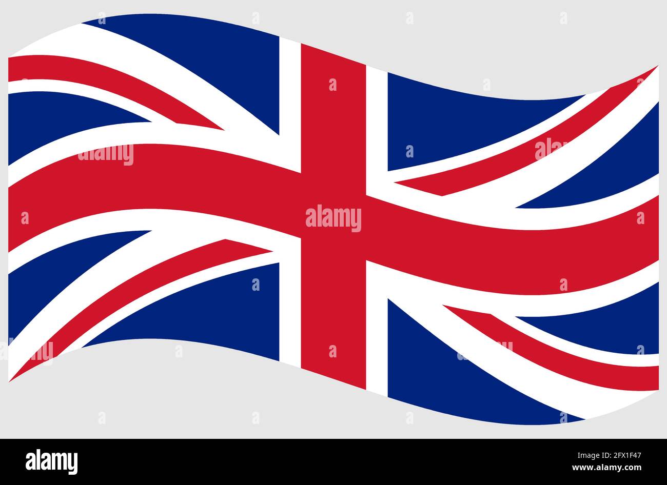 waving flag of the United Kingdom (Union Jack) isolated over grey ...