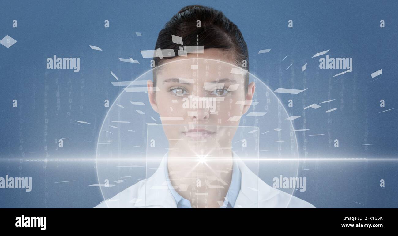 Composition of female doctor and screen with medical data processing ...