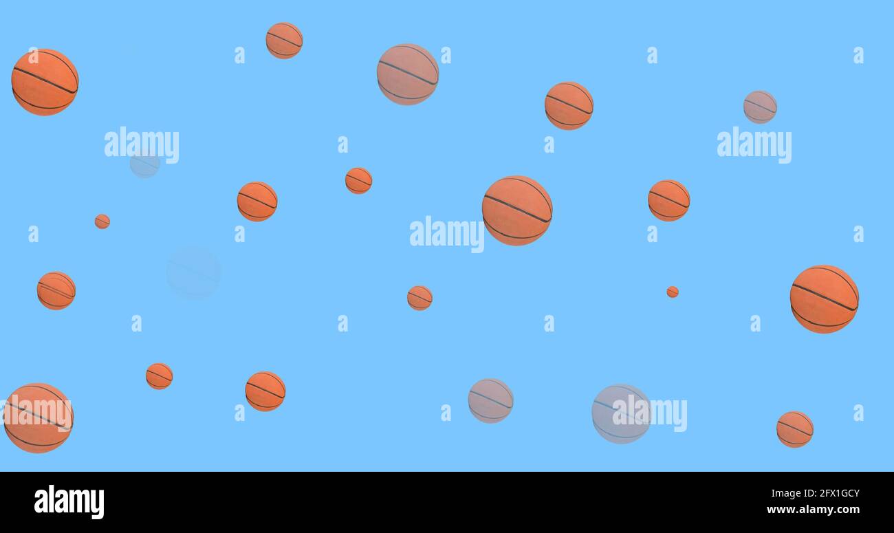 Composition of multiple basketballs over blue background Stock Photo ...