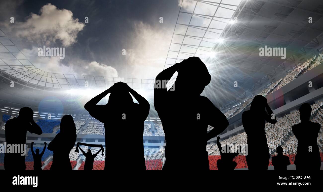 Composition of silhouettes of disappointed sports fans on sports ...