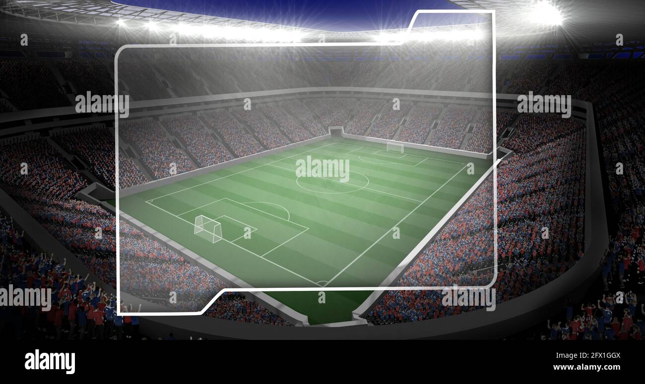 Composition of digital white frame over football stadium Stock Photo ...