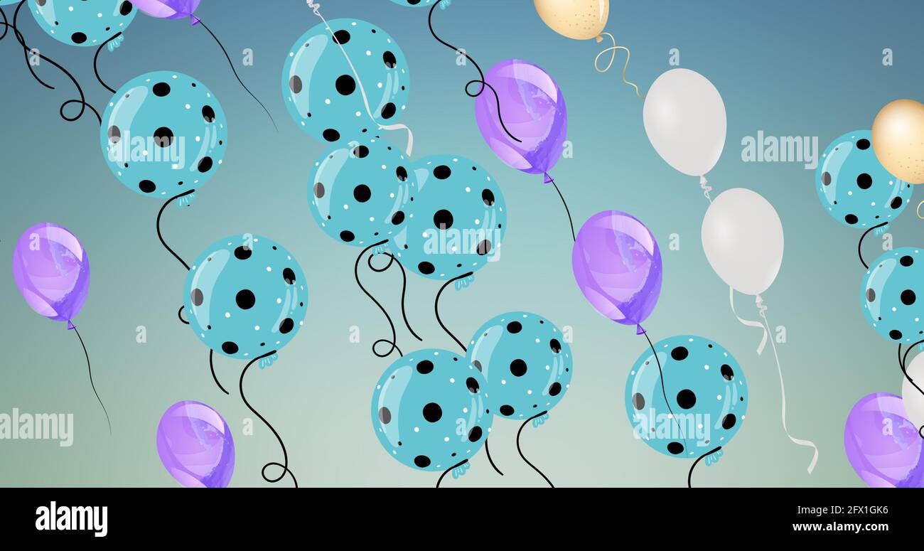 Composition of multiple blue and purple balloons on blue background ...