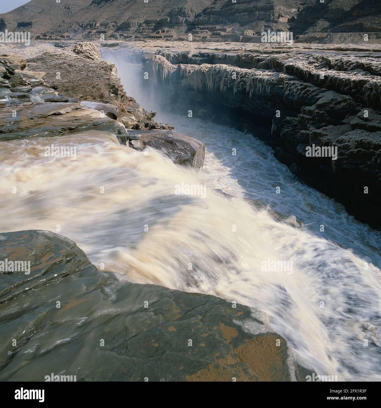 High-definition background map of high mountains and flowing water ...