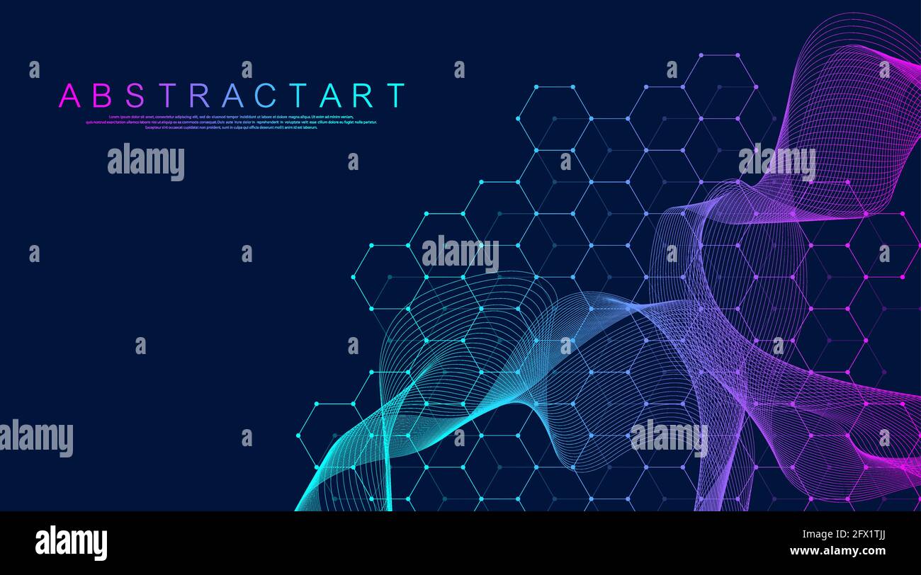 Technology abstract lines and dots connect background with hexagons ...