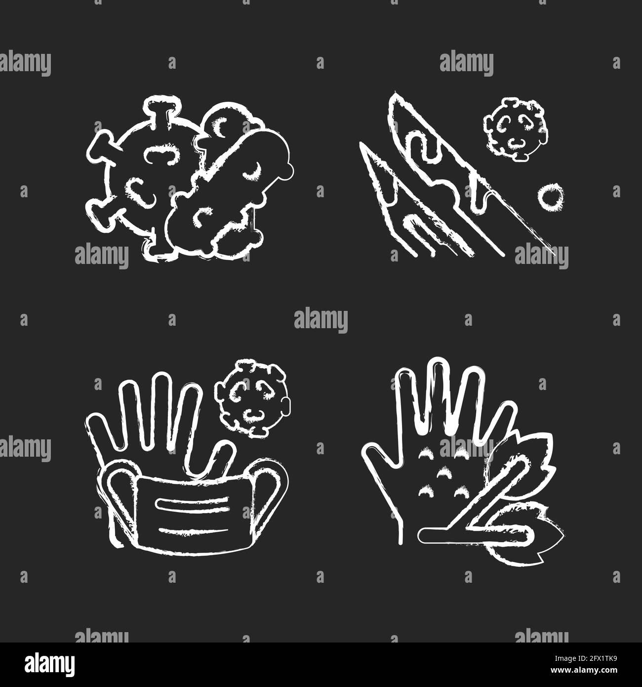 Infectious bio waste chalk white icons set on black background Stock ...