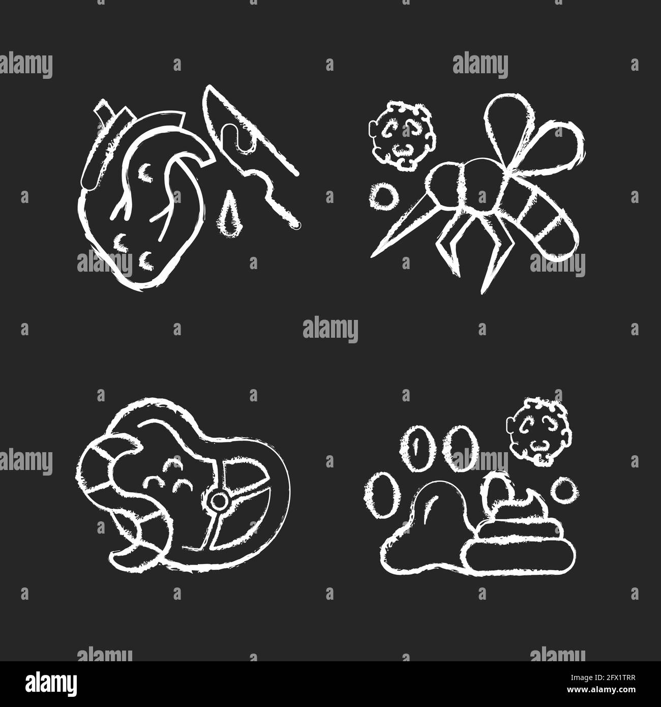 Biological waste chalk white icons set on black background Stock Vector ...
