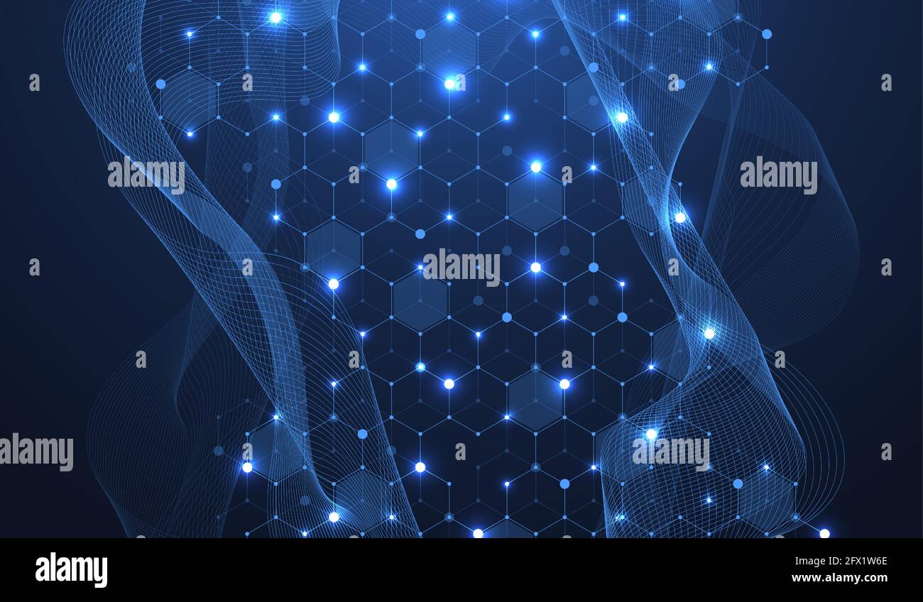 Technology abstract lines and dots connect background with hexagons ...
