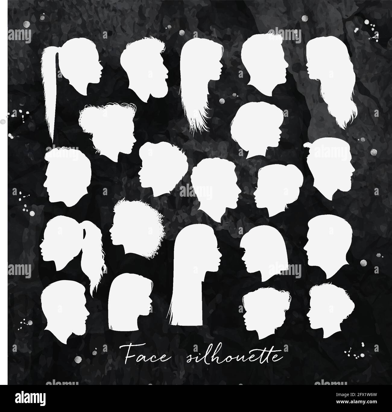 Vector set of female and male silhouettes drawing with chalk on ...