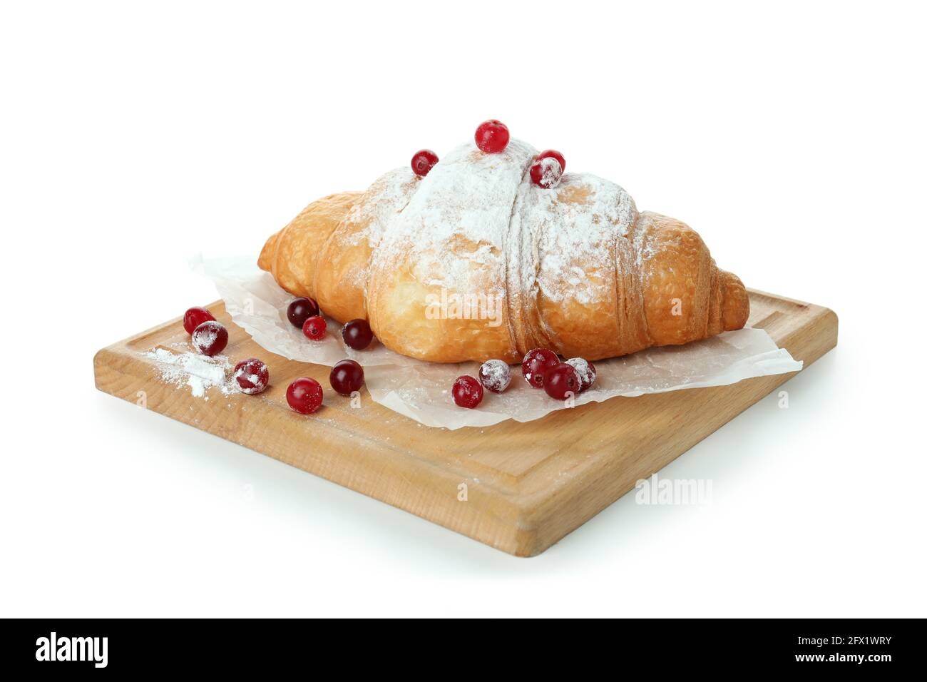 Board with tasty croissant isolated on white background Stock Photo - Alamy
