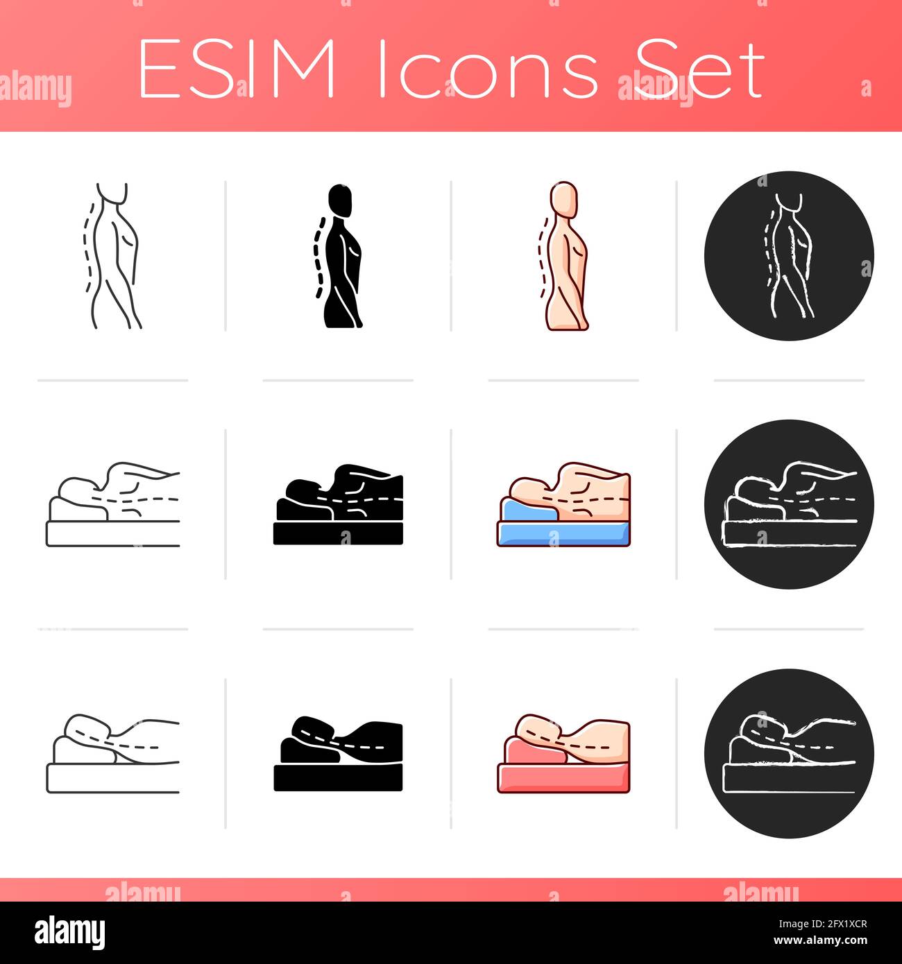 Poor posture problems icons set Stock Vector Image & Art - Alamy