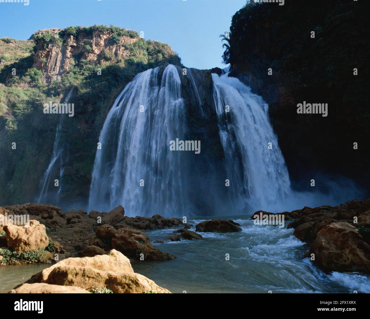 High-definition background map of high mountains and flowing water ...