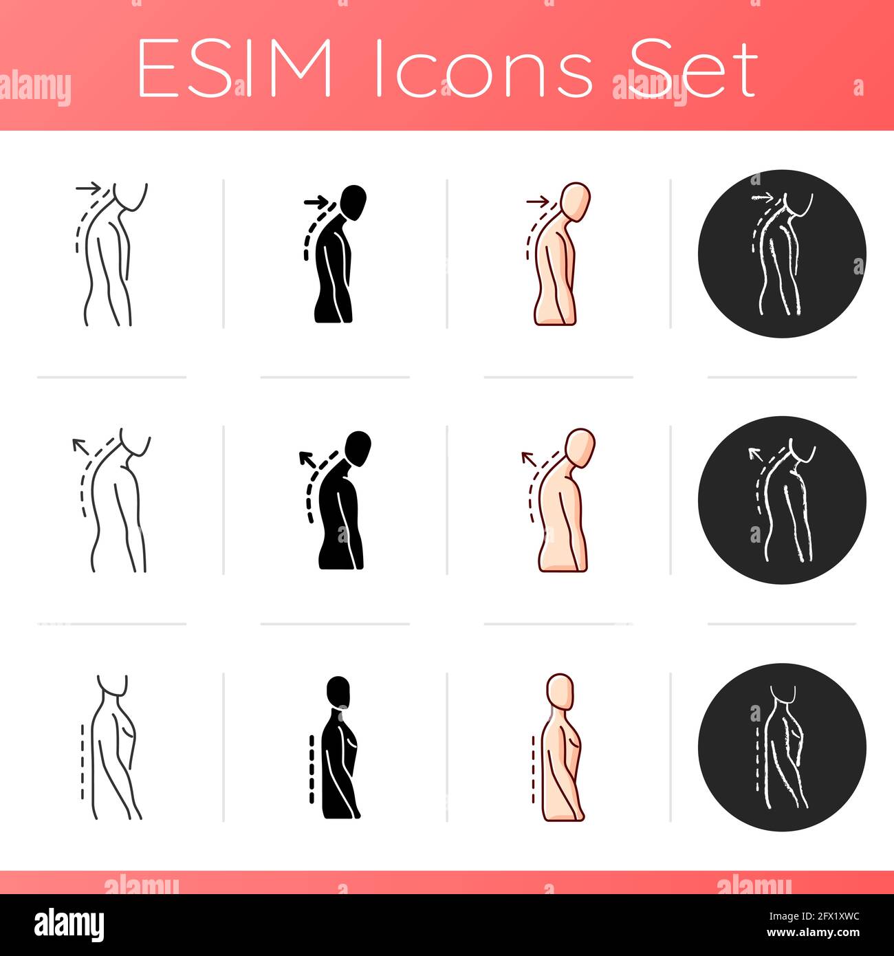 Back and posture problems icons set Stock Vector Image & Art - Alamy