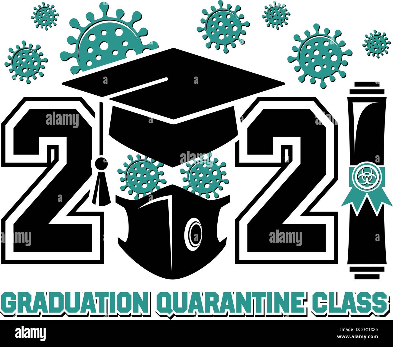 Quarantine graduation class of 2021. Concept for flyers, greeting card ...