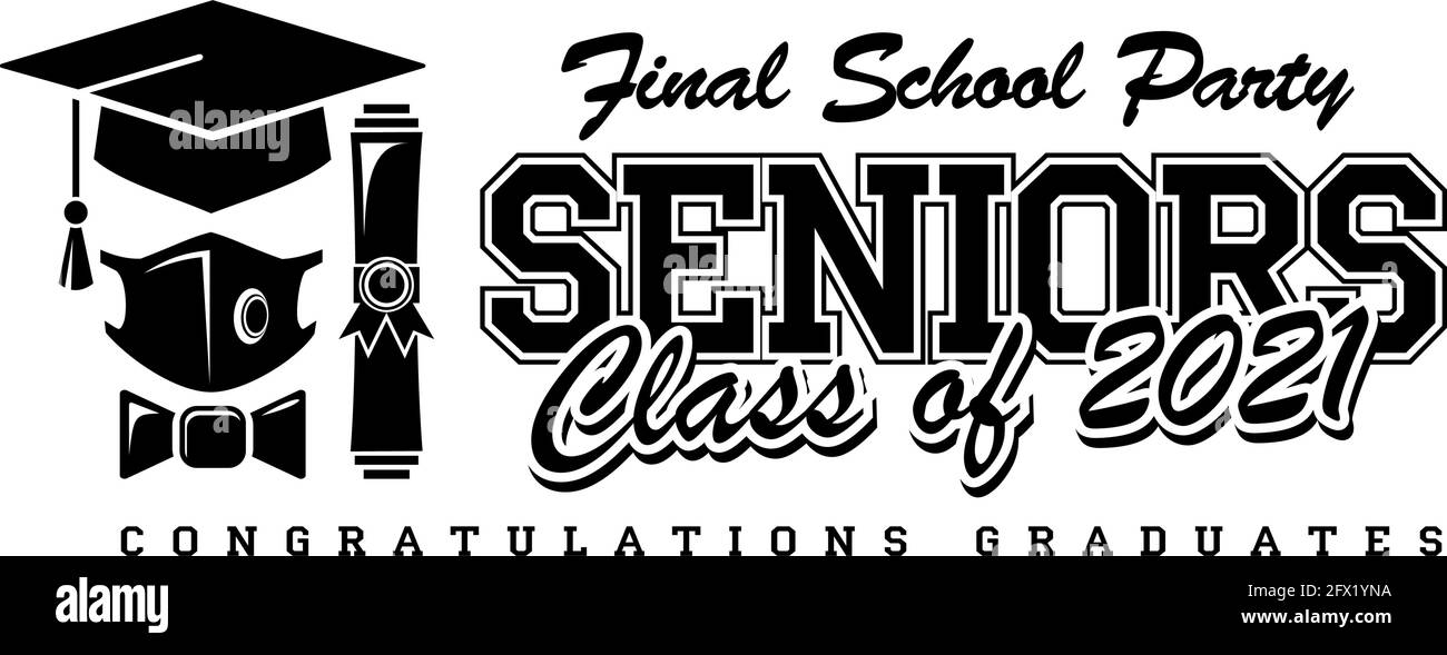 Quarantine graduation class of 2021. Concept for flyers, greeting card ...