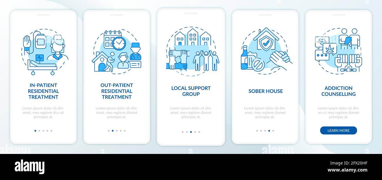 Rehabilitation Types Onboarding Mobile App Page Screen With Concepts Stock Vector Image And Art