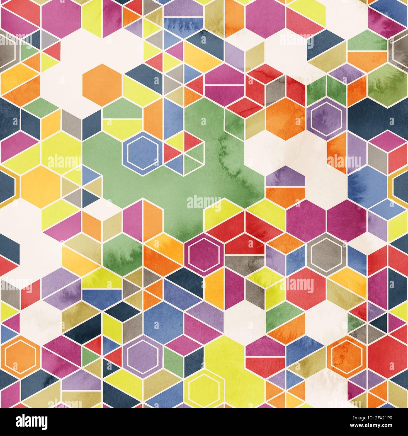 Seamless pattern of hexagons in random colors in watercolor Stock Photo ...