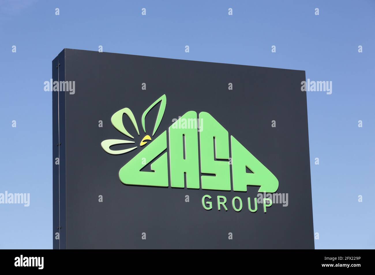 Odense, Denmark - August 13, 2020: Gasa group logo on a signboard. Gasa ...