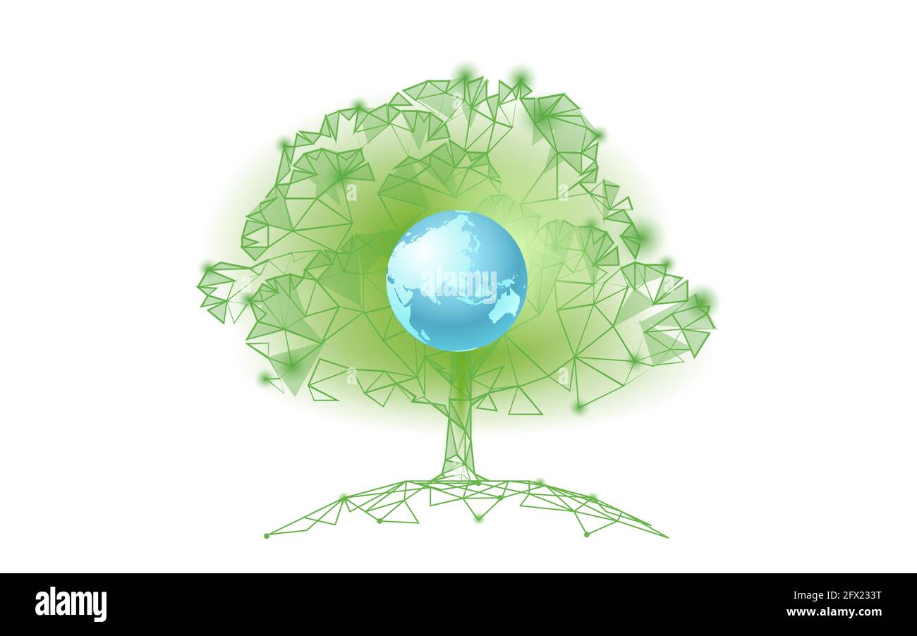 Plant tree ecological abstract concept. 3D render seedling tree forest ...