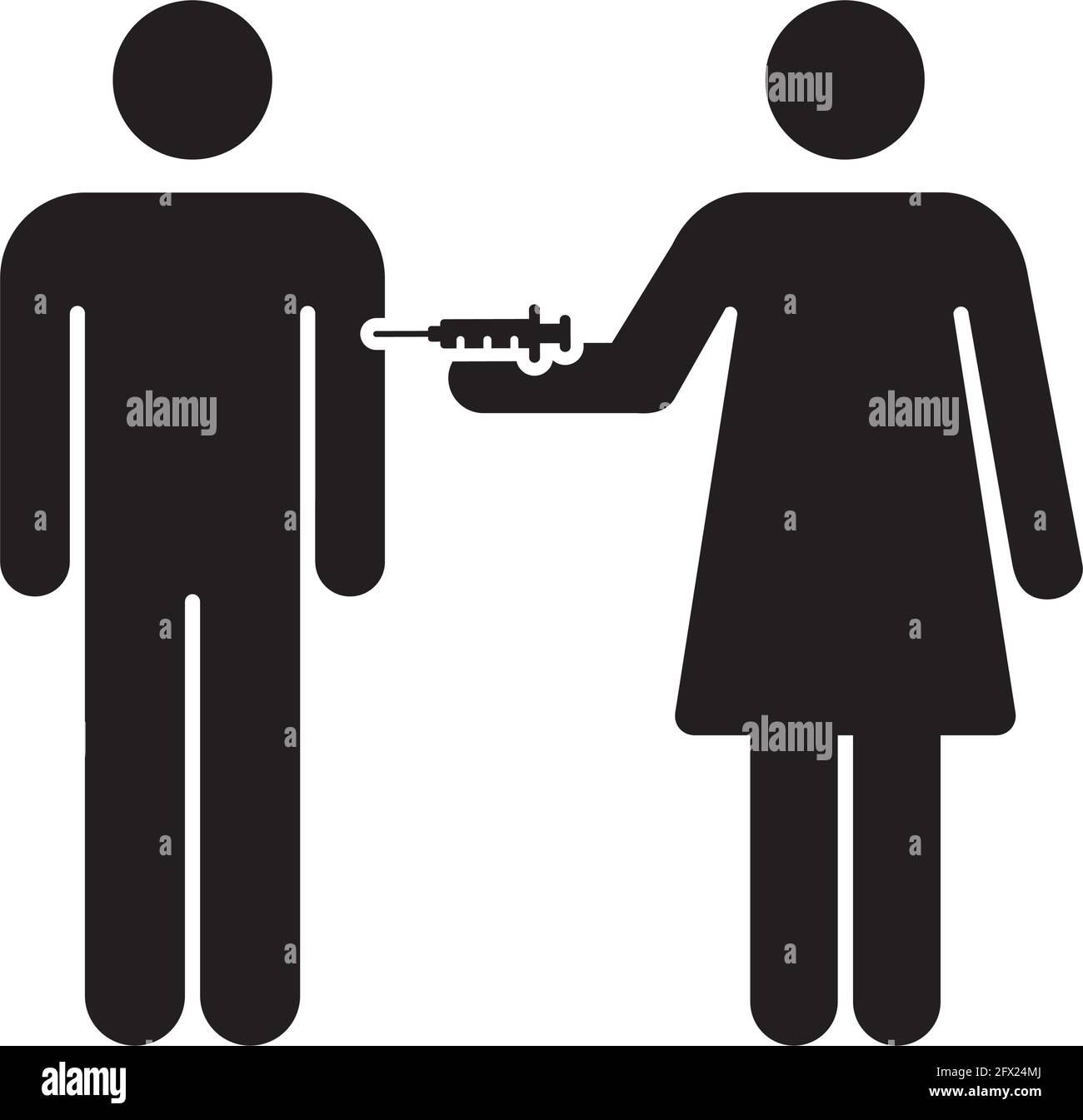 Vaccine icon vector with injection syringe male and female person ...