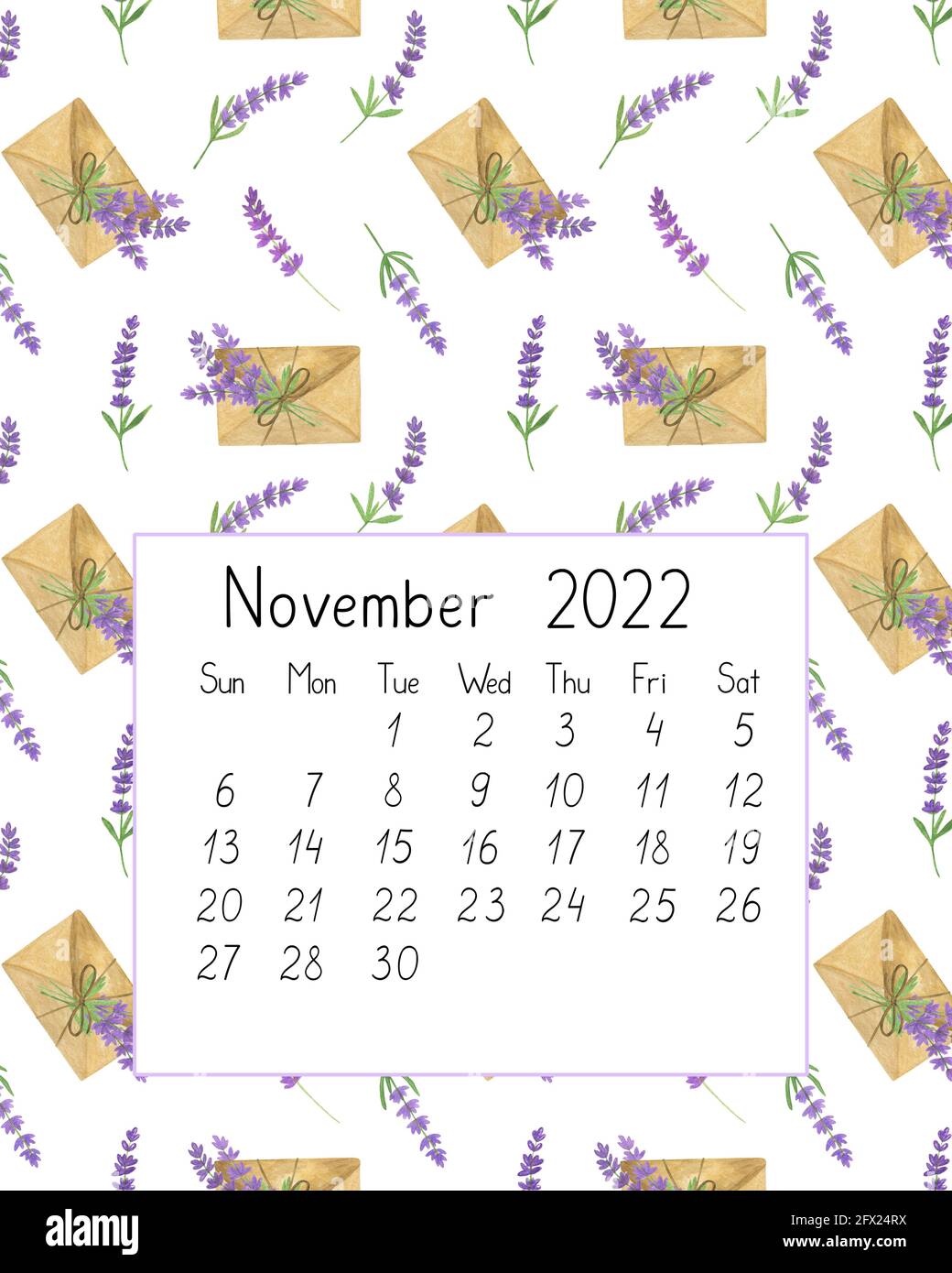 Calendar page the year 2022 for November watercolor floral seamless ...