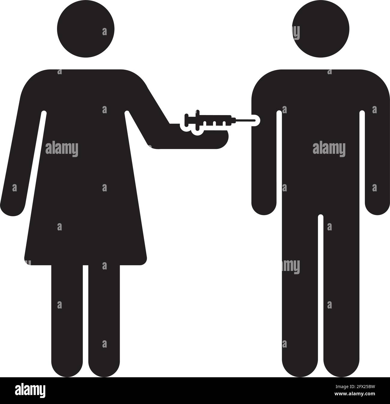 Vaccination icon vector with vaccine injection syringe male and female ...