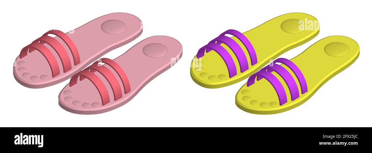 Isometric beach rubber slippers. Beach shoes. 3d vector Stock Vector ...