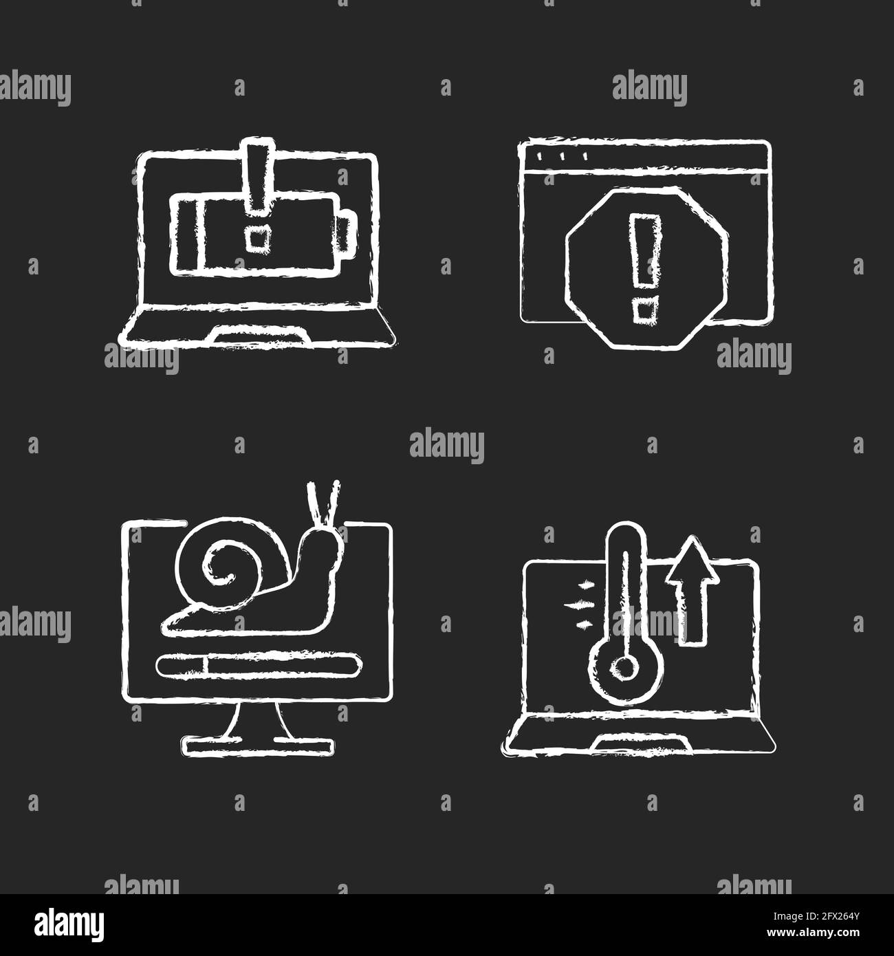Computer errors chalk white icons set on black background Stock Vector ...