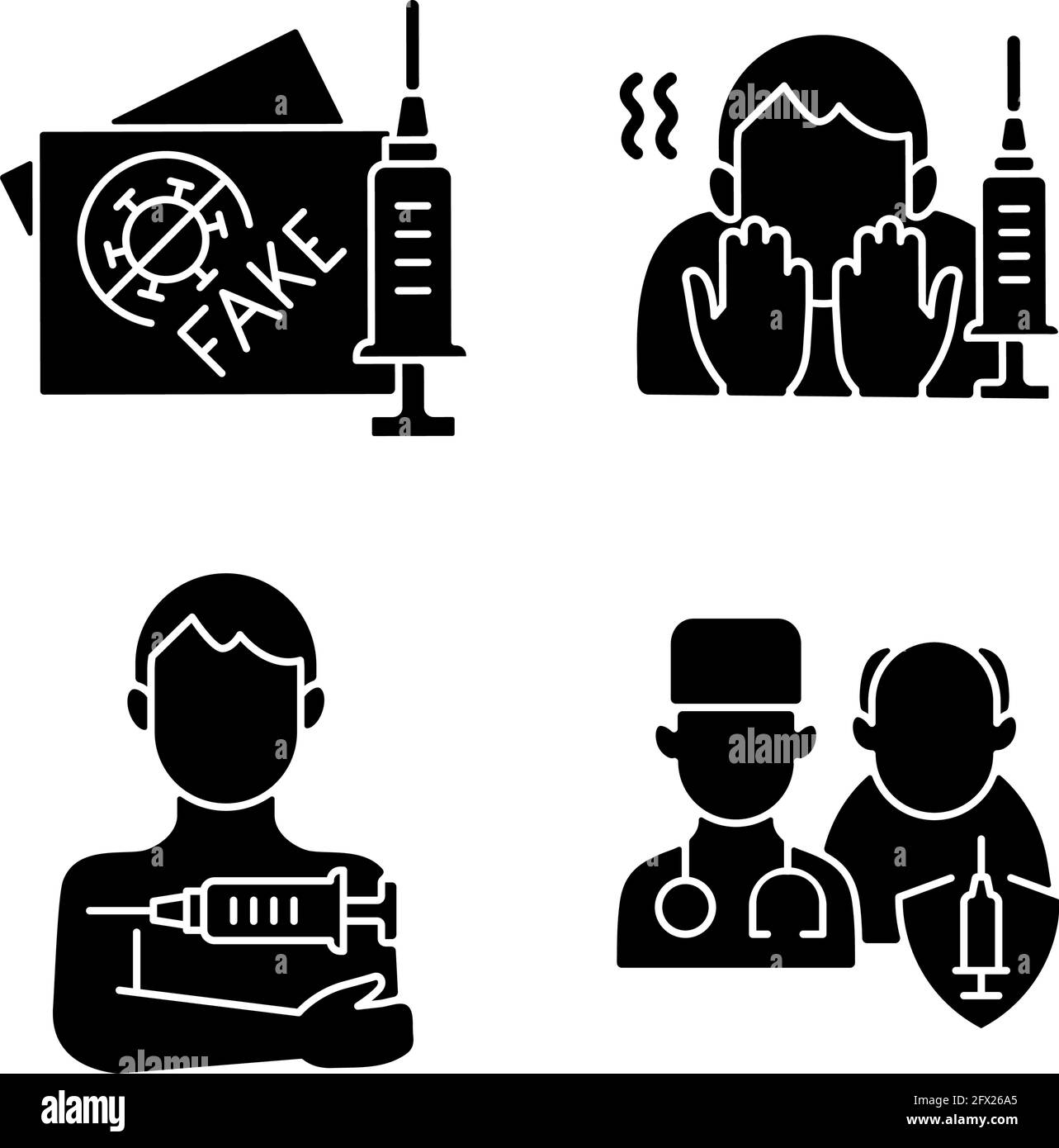 Vaccine inoculation black glyph icons set on white space Stock Vector ...