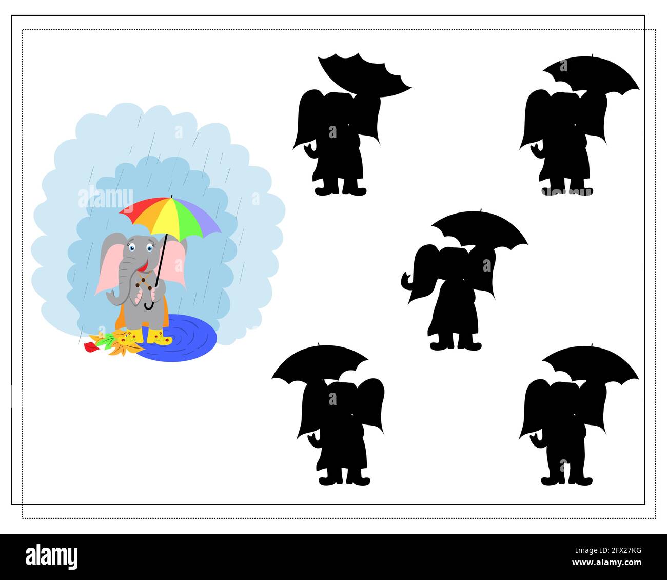 game for kids find the right shade, a cute cartoon elephant stands in ...