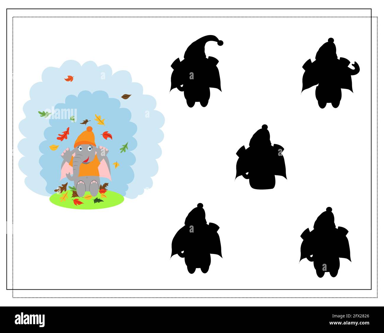 game for kids find the right shadow, cute cartoon elephant throws ...