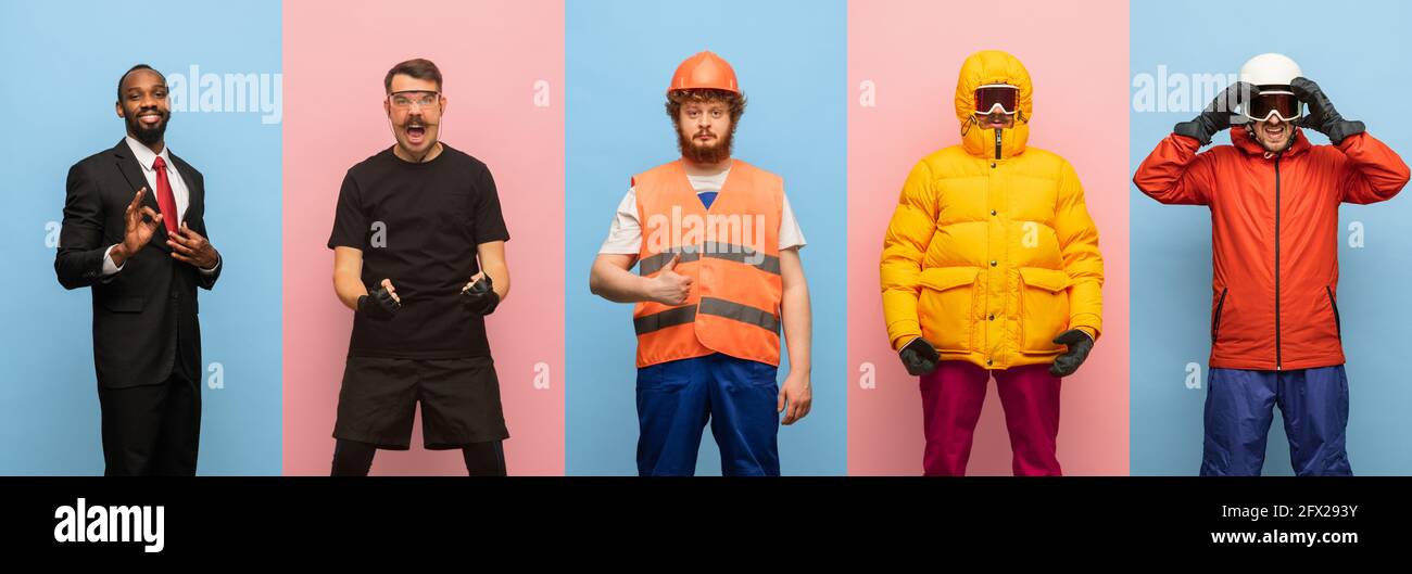 Collage of five young men different professions isolated on ...