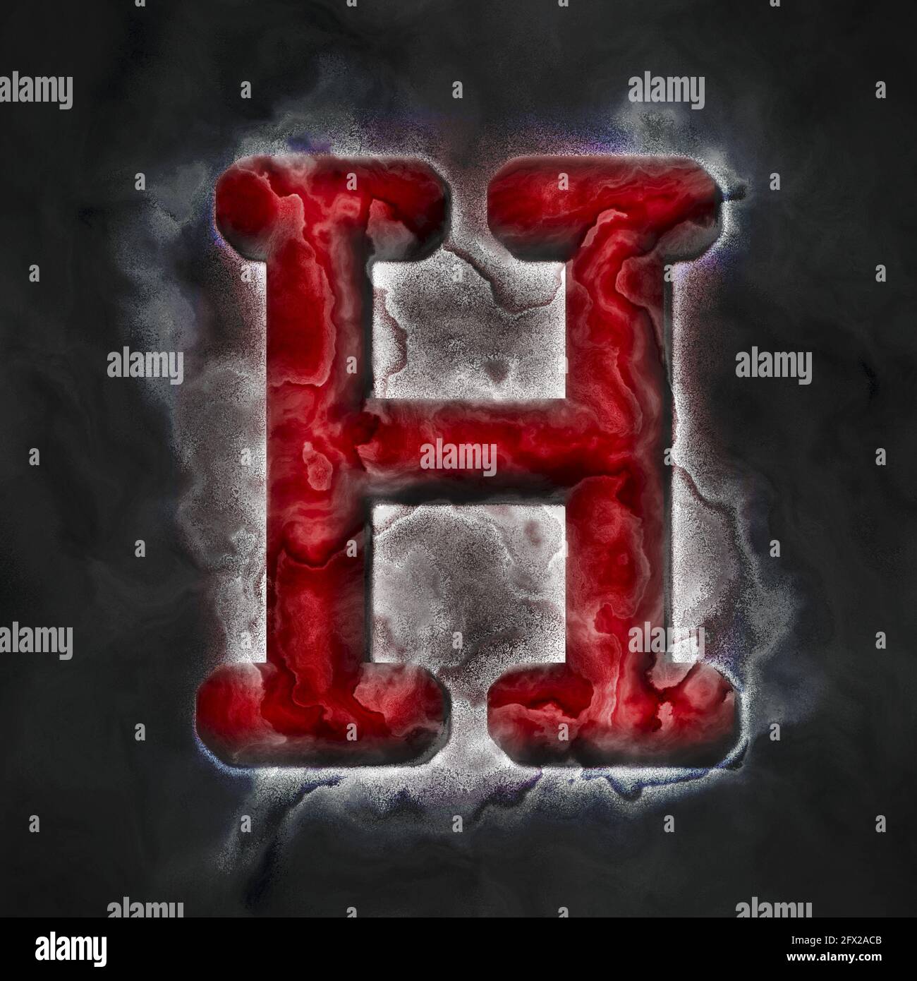 square graphic with the uppercase character H as a marbled capital ...