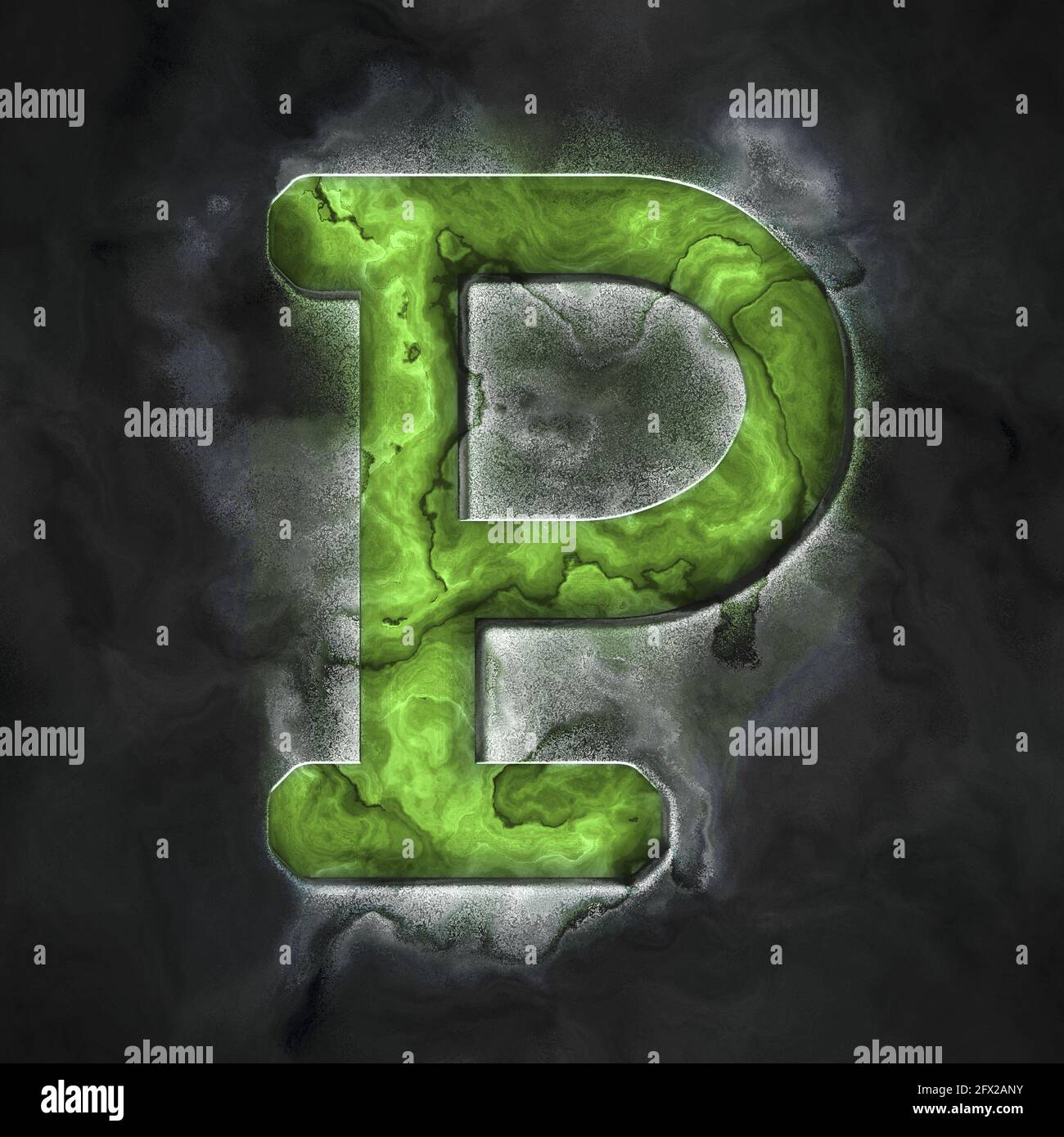 square graphic with the uppercase character P as a marbled capital ...
