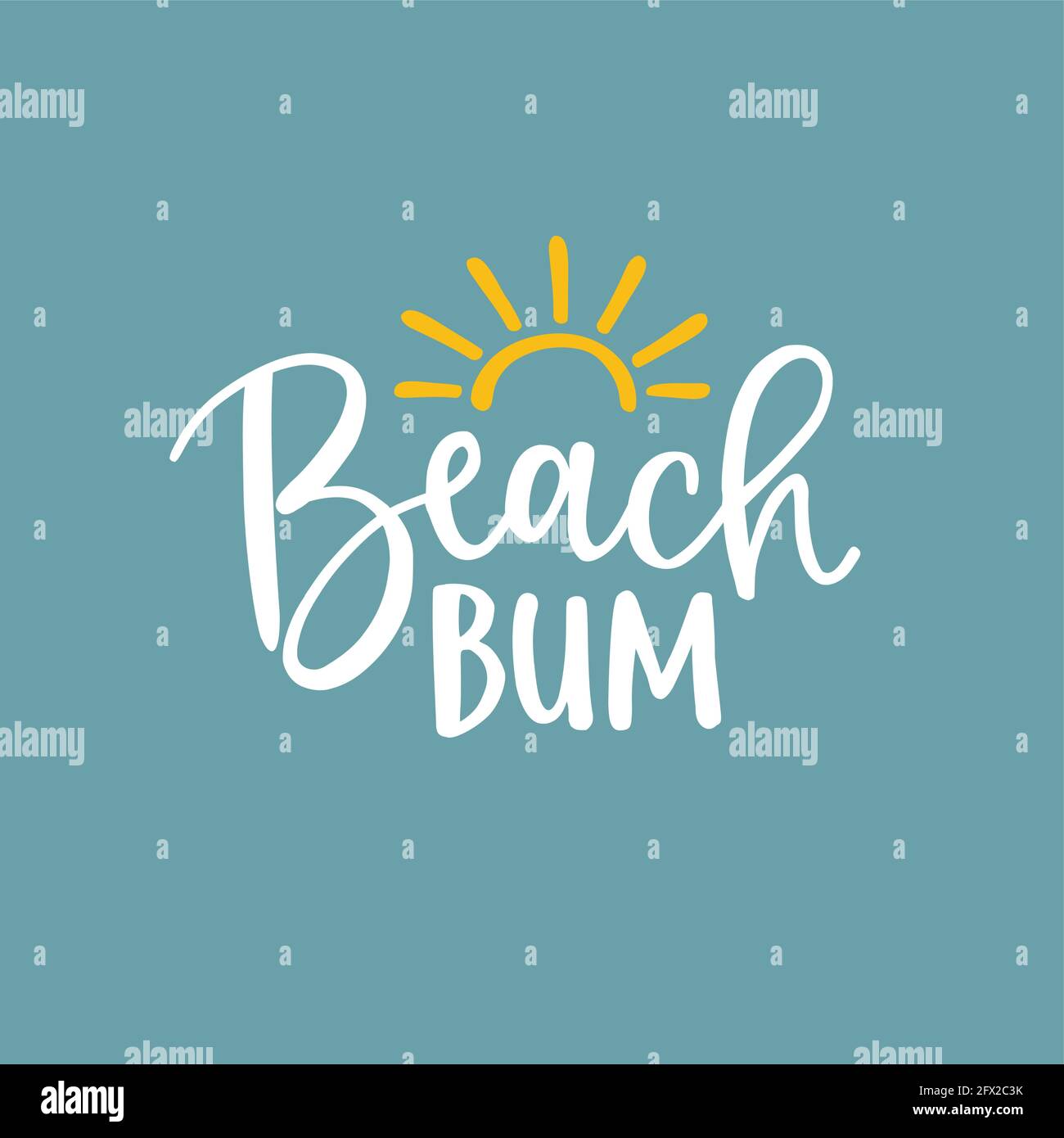 Beach bum. Beautiful lettering quote card with sun silhouette ...