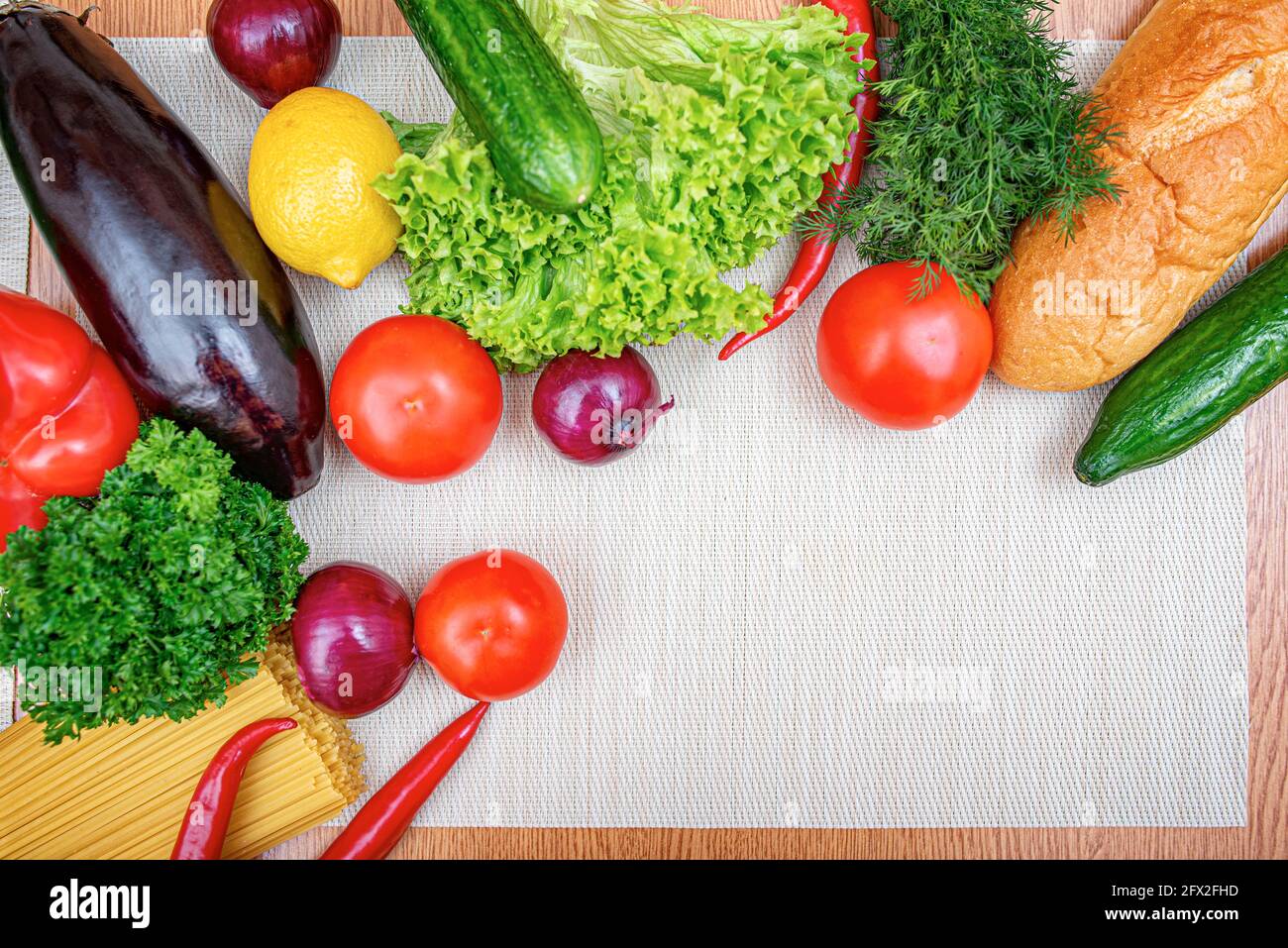 Healthy food products on the table in the kitchen Stock Photo - Alamy
