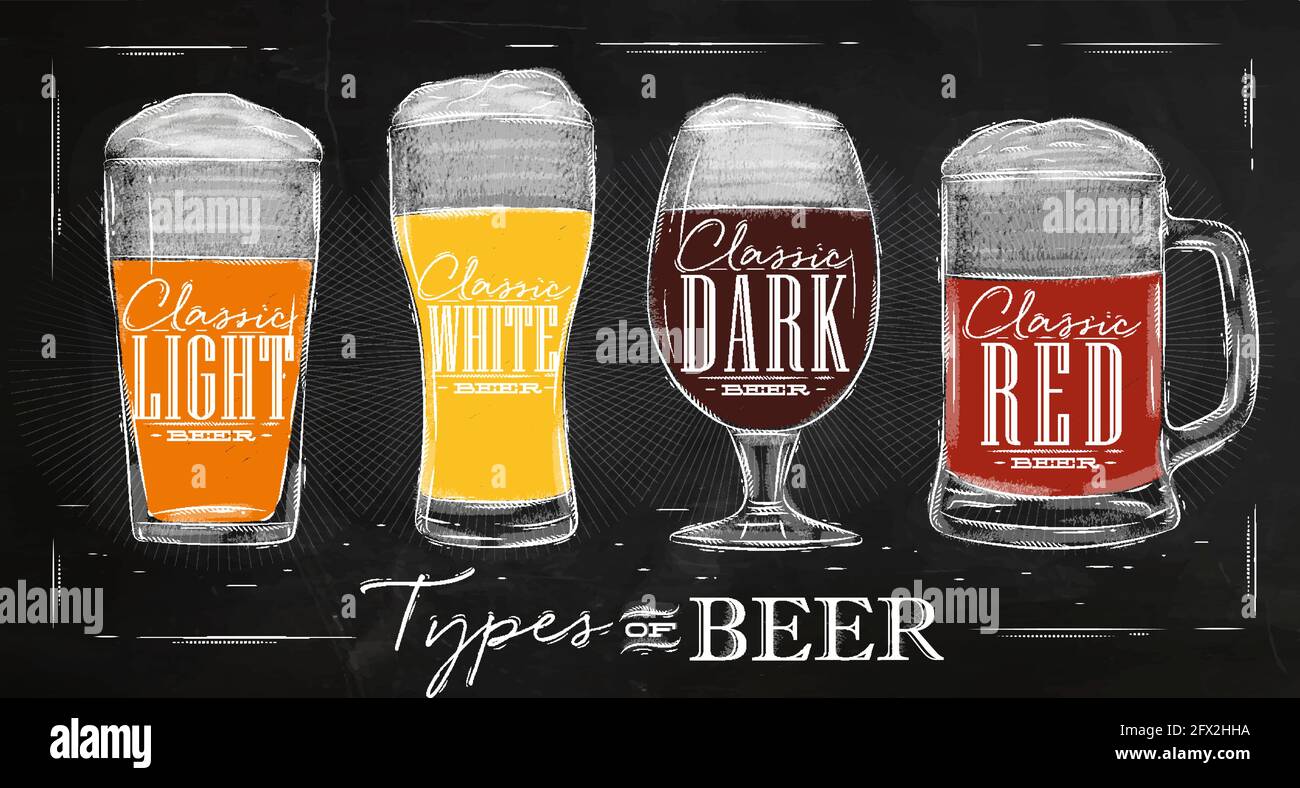 Poster beer types with four main types of beer lettering classic light ...