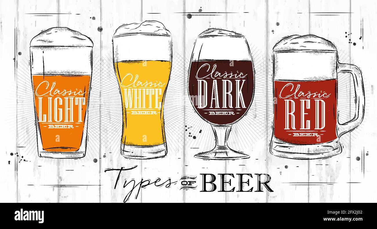 Poster beer types with four main types of beer lettering classic light ...