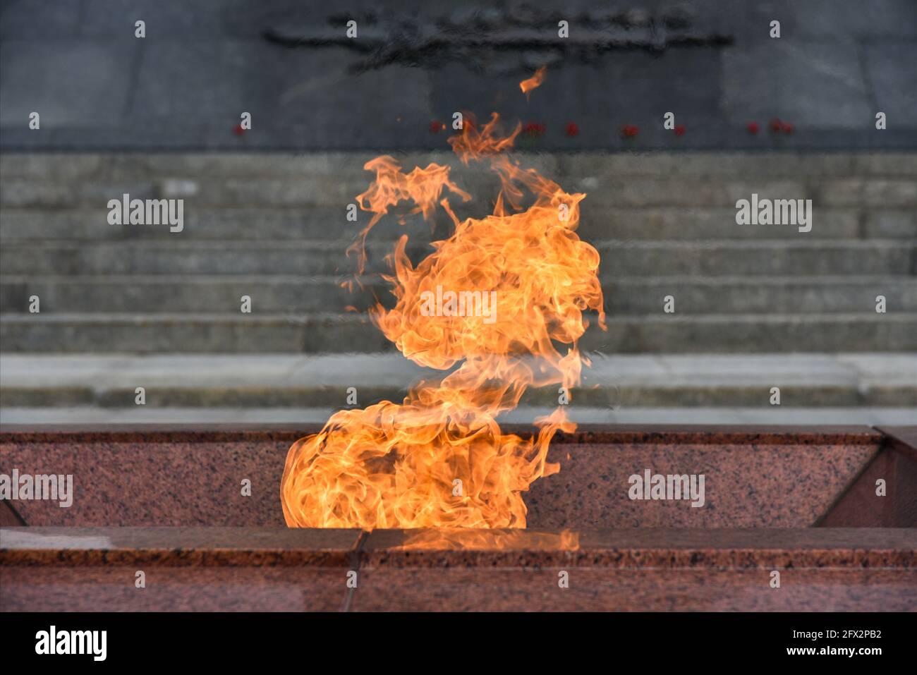 The eternal flame at the monument to soldiers killed in the war Stock ...