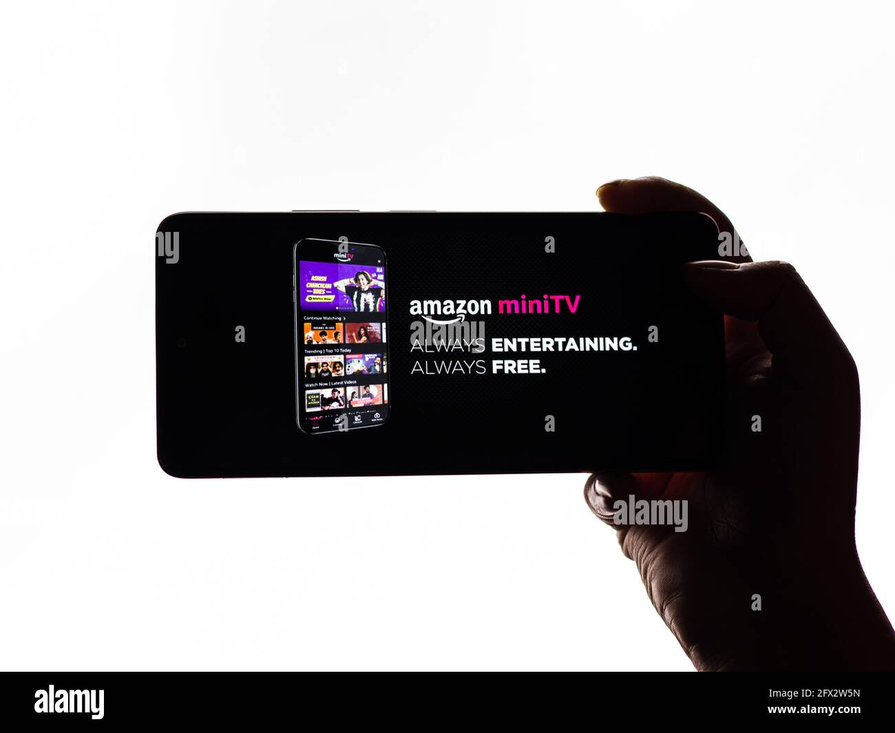 Assam, india - May 18, 2021 : Amazon mini TV logo on phone screen stock ...