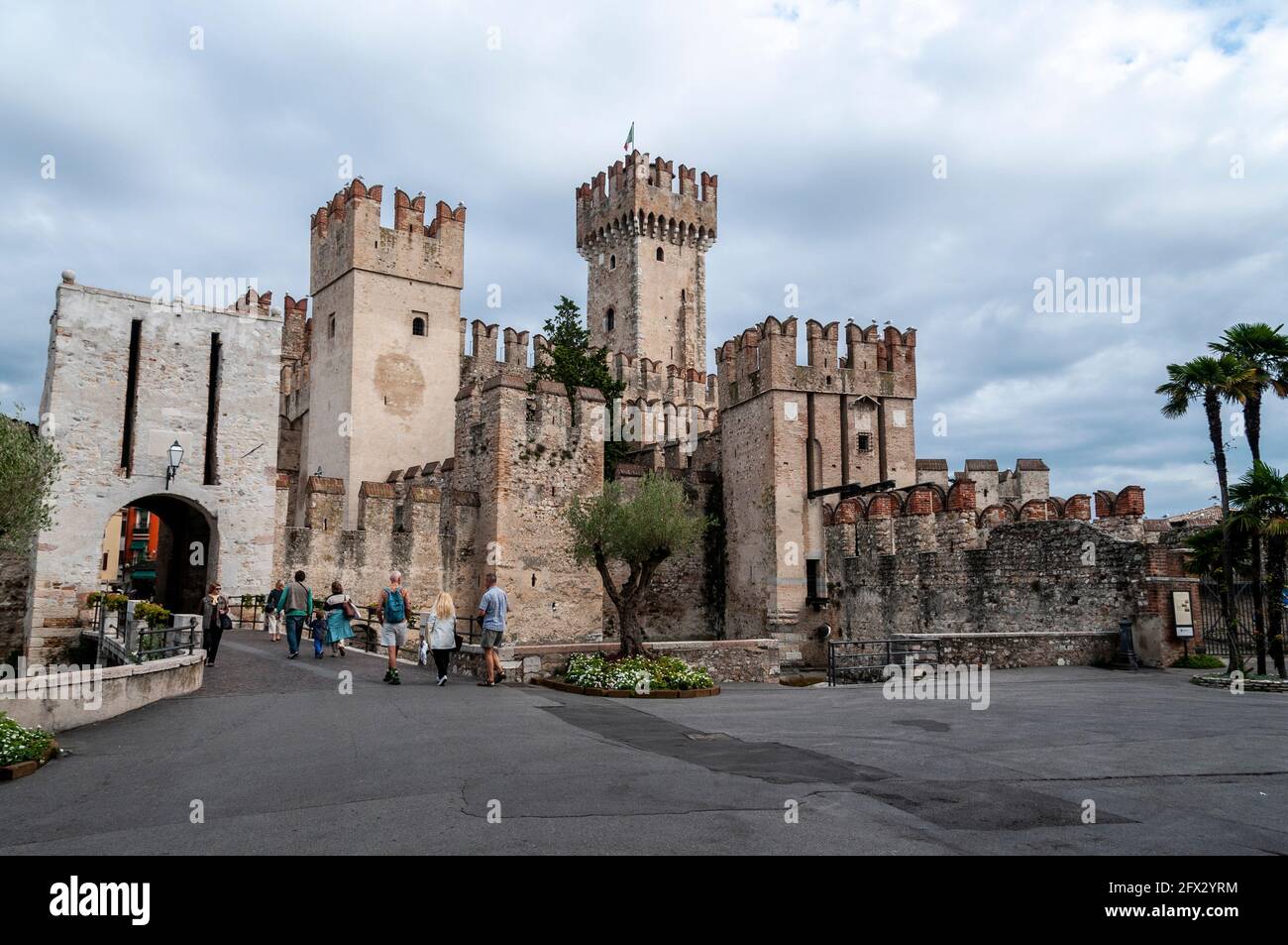 A well preserved 13th century castle, Rocca Scaligera, with a ...