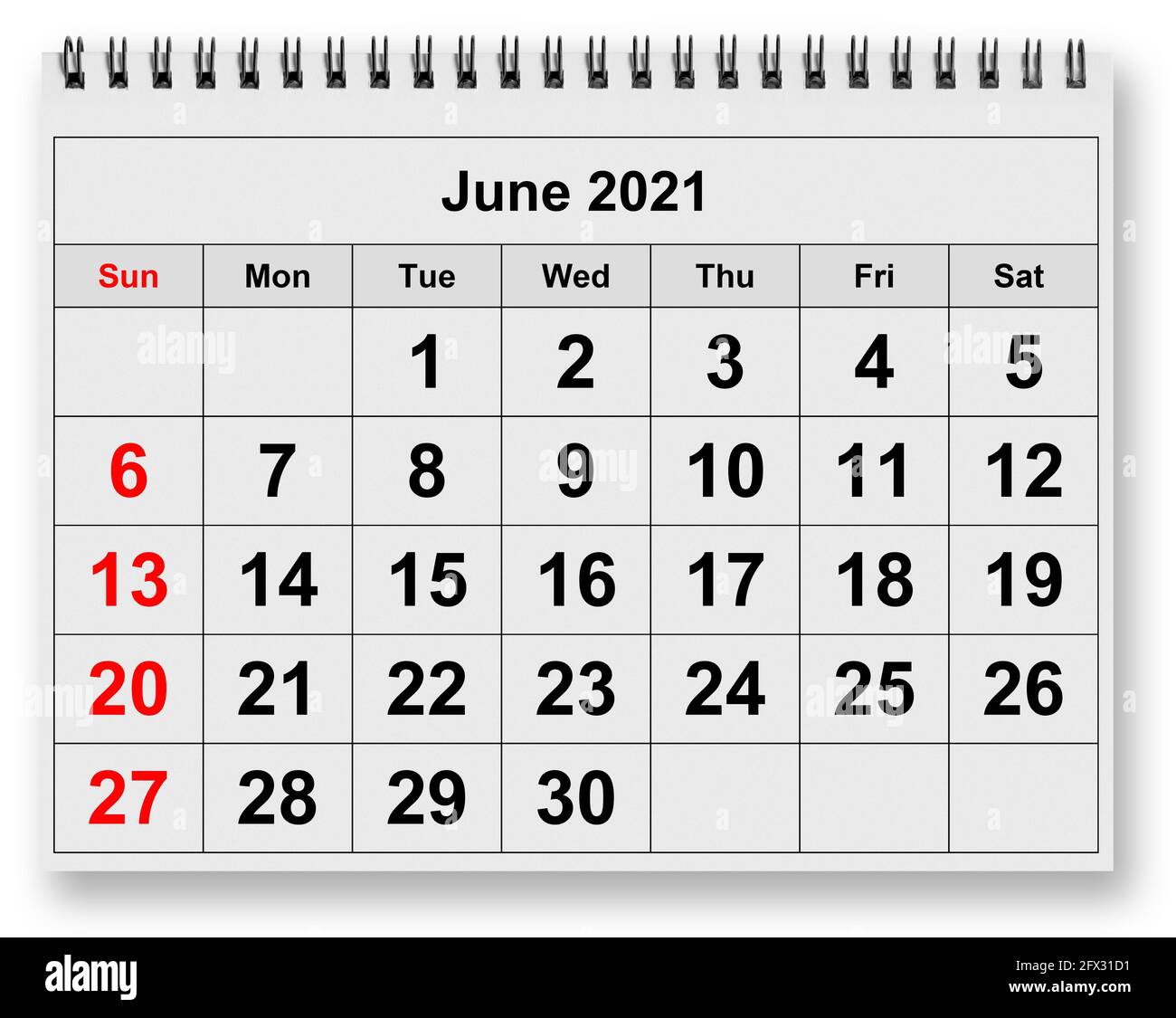 One page of the annual monthly calendar - June 2021 Stock Photo - Alamy